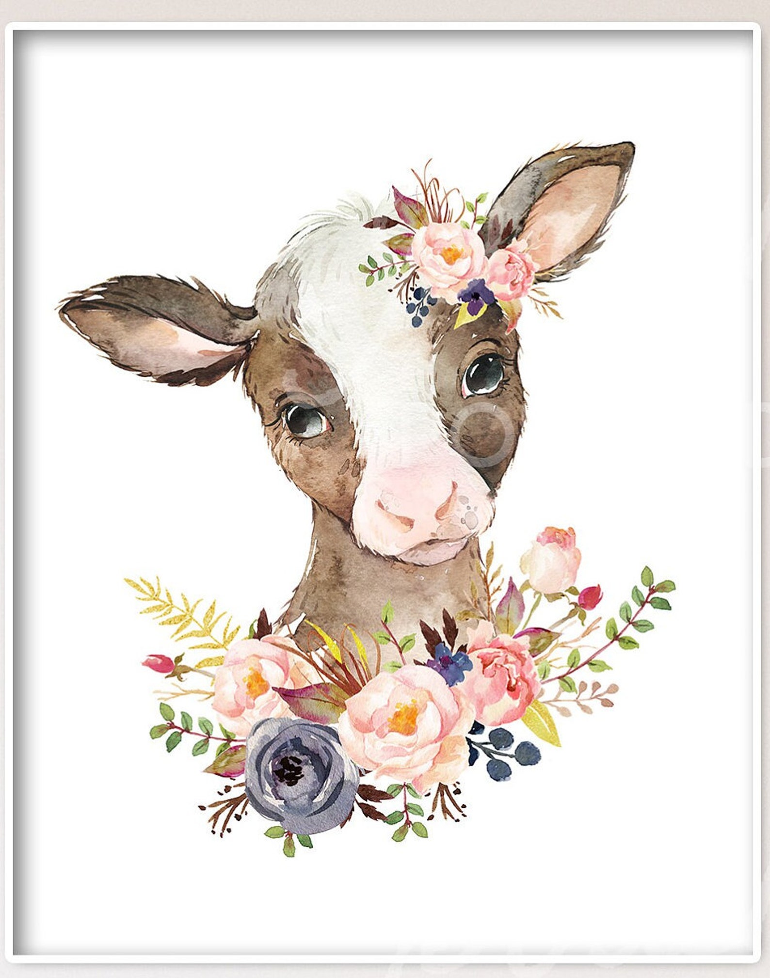 Navy Blush Farm Animal Cow Set / Printable Wall Art / Baby Girl Nursery ...