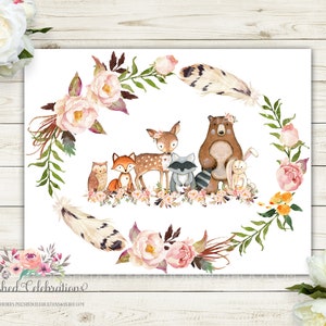 Boho Woodland Animal Friends / Printable Nursery Wall Art / Blush ...
