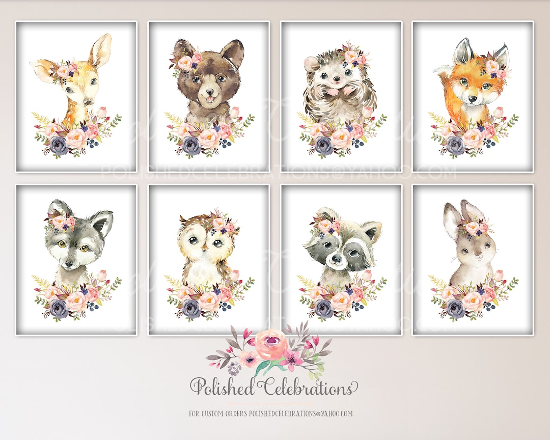 Navy Blush Gold Woodland Animal Art / Printable Nursery Décor / Baby ...