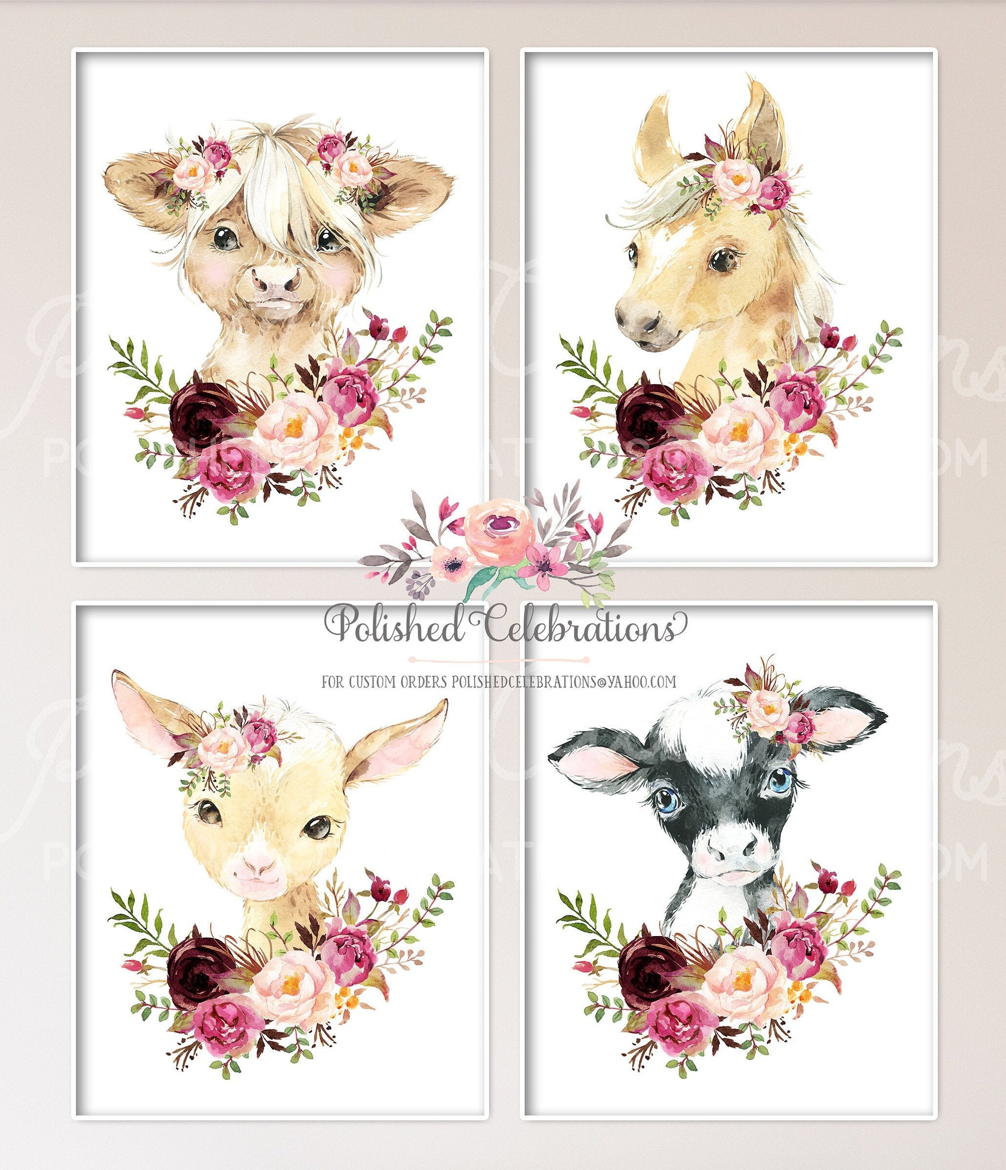 Boho Blush Maroon Farm Animal Set / Printable Nursery Art / | Etsy