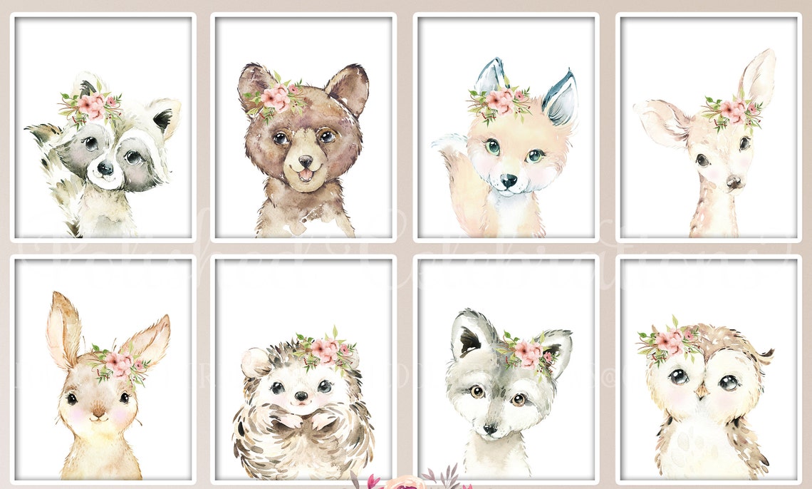 Blush Woodland Animal Set / Printable Nursery Art / Boho - Etsy
