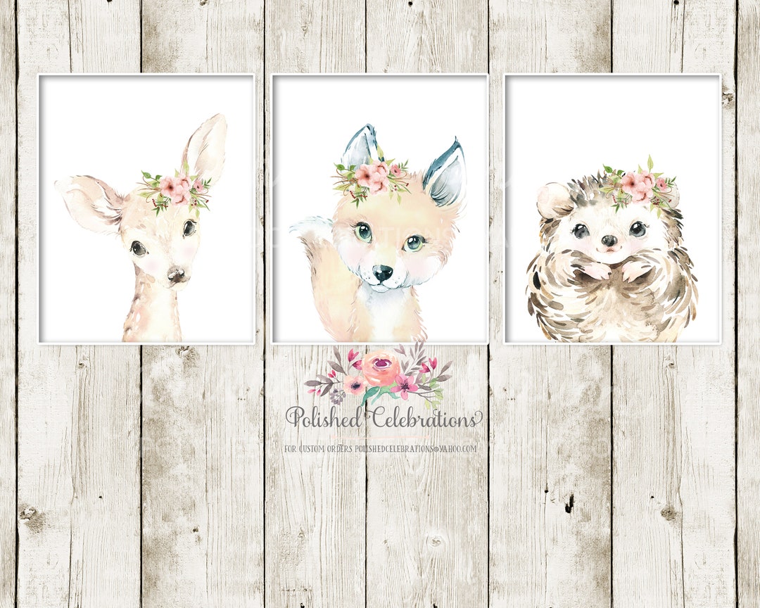Boho Woodland Animal Set of 3 / Printable Nursery Art / Baby - Etsy