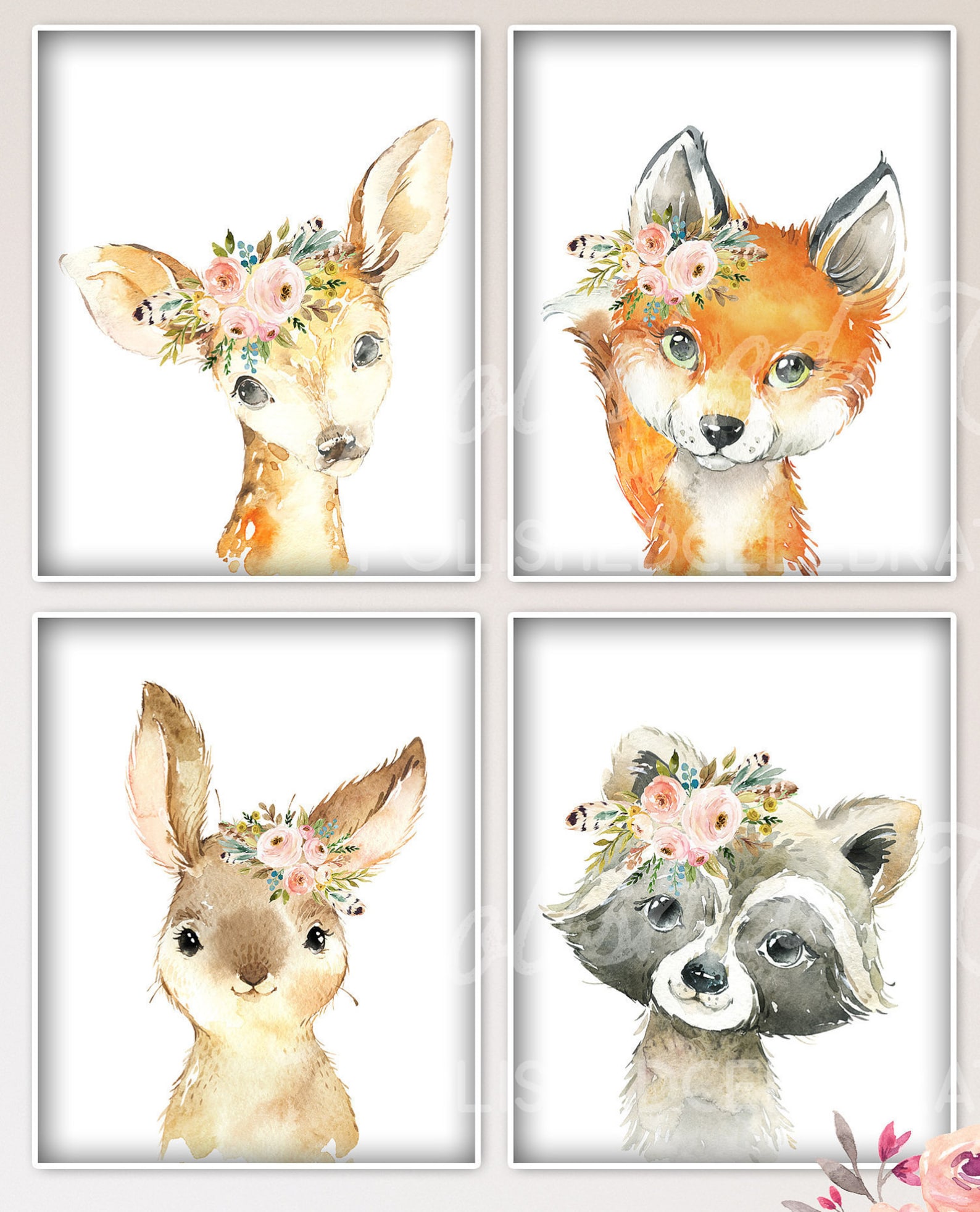 Blush Pink Woodland Animal Set / Printable Nursery Art / Boho - Etsy