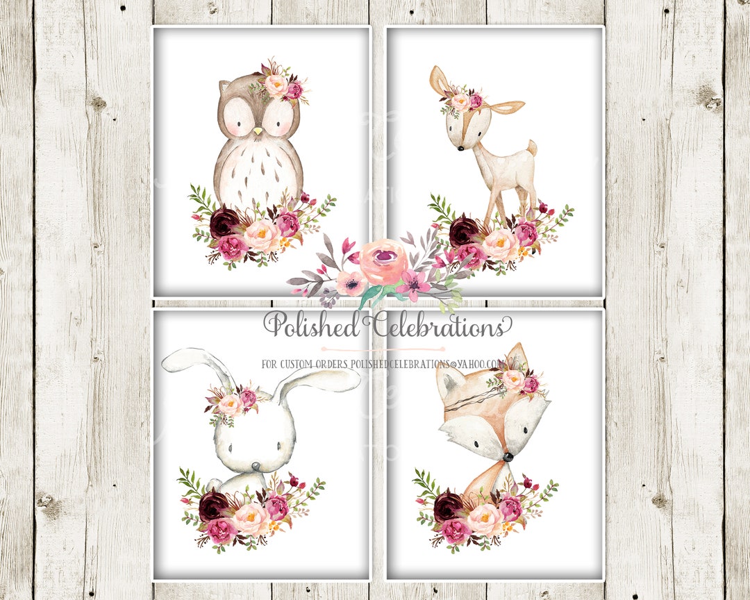 Boho Woodland Animal Set / Printable Nursery Art / Blush Pink Peach ...