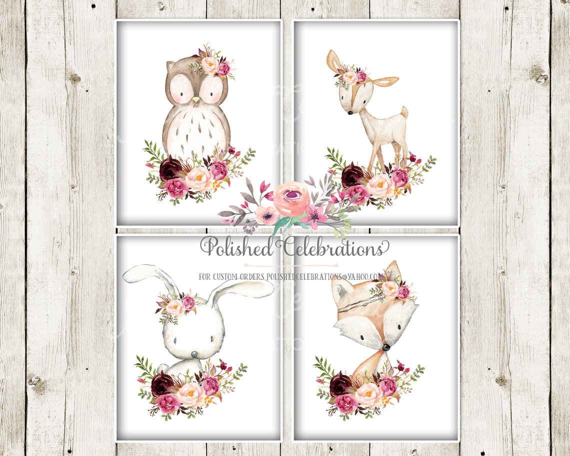 Boho Woodland Animal Set / Printable Nursery Art / Blush Pink - Etsy