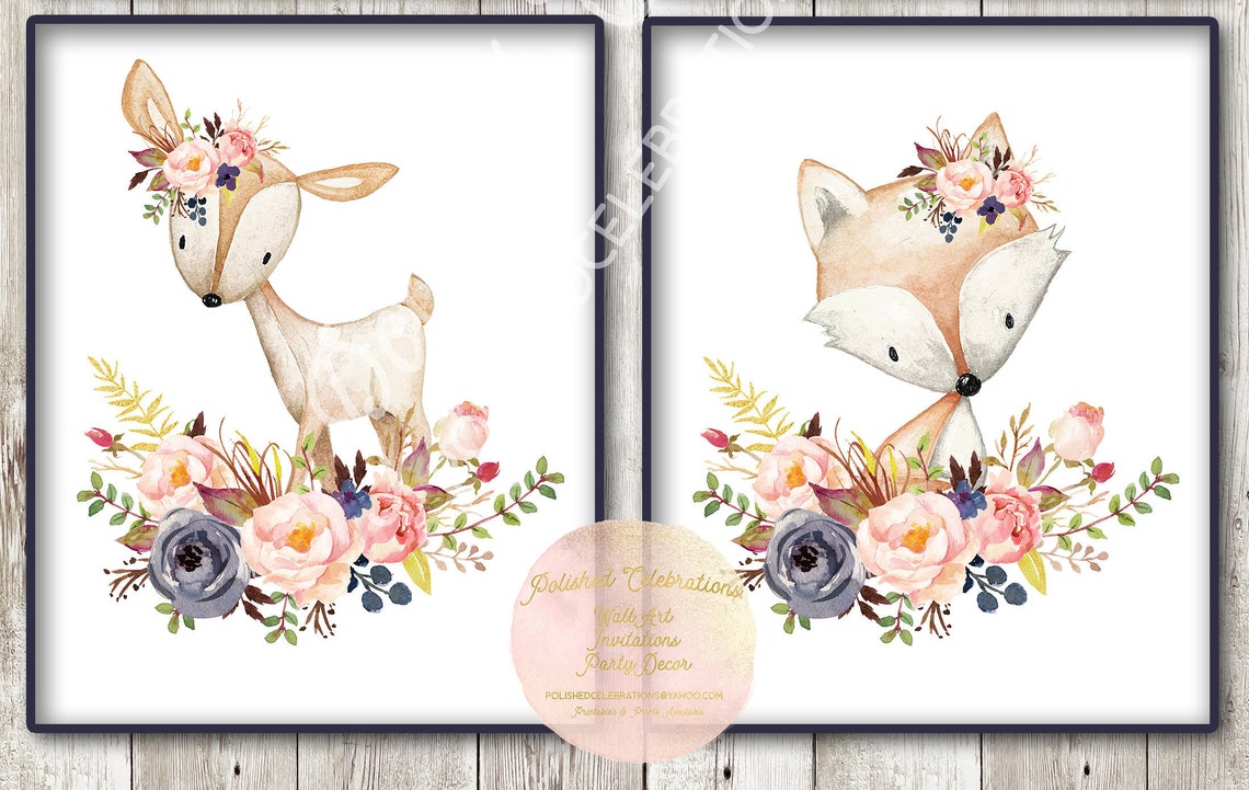 Boho Woodland Animal Set / Printable Nursery Art / Blush Pink - Etsy