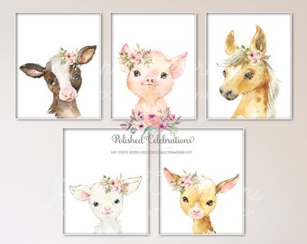 Boho Blush Farm Animals / Printable Nursery Art / Baby Girl | Etsy