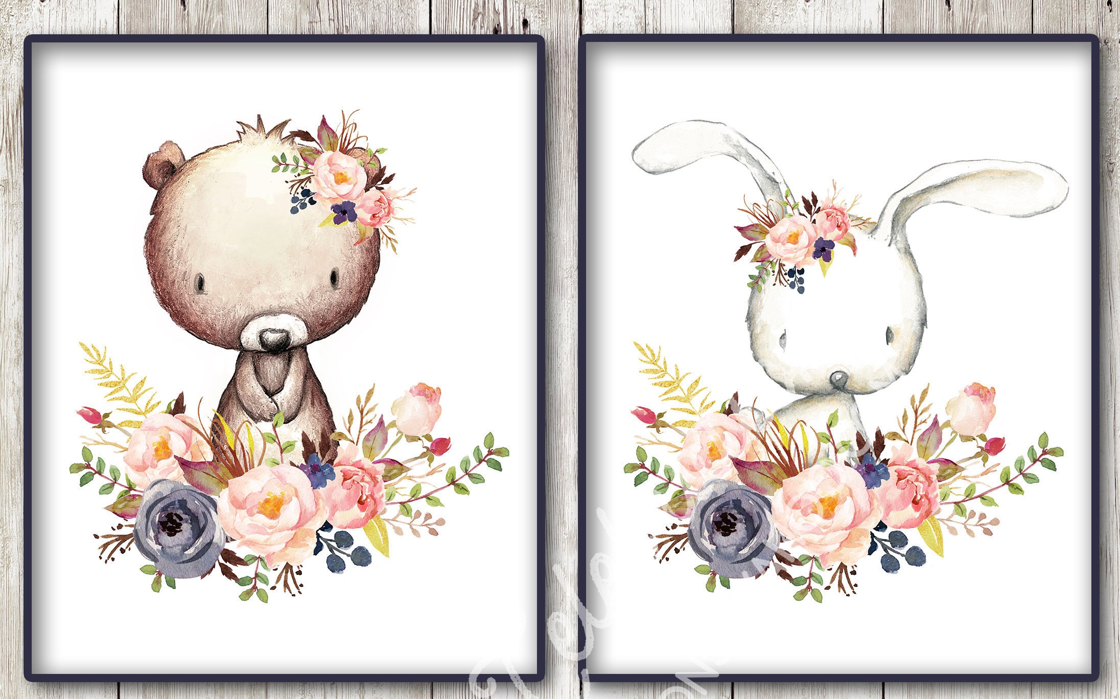 Boho Woodland Animal Set / Printable Nursery Art / Blush Pink - Etsy