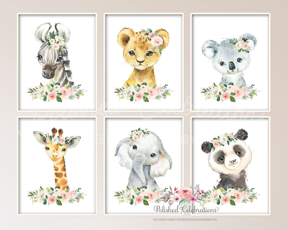 Set of 6 Safari Animal Nursery Prints / Printable Blush Safari - Etsy