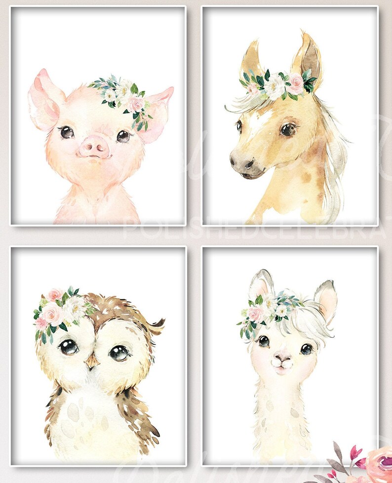 Boho Blush Farm Animals / Printable Nursery Art / Baby Girl - Etsy