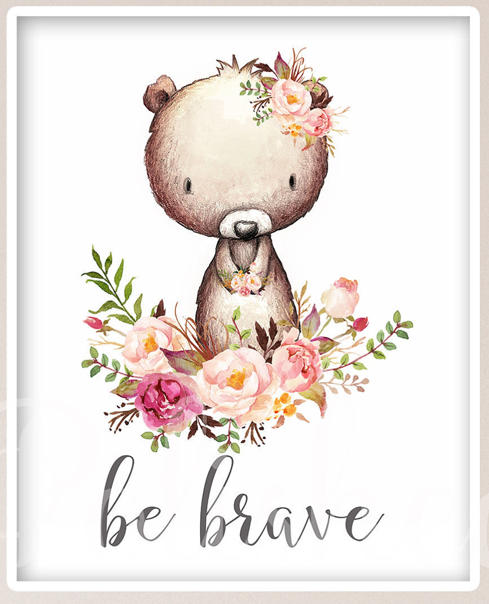 Boho Woodland Animal Set / Printable Nursery Art / Blush Pink Flowers ...