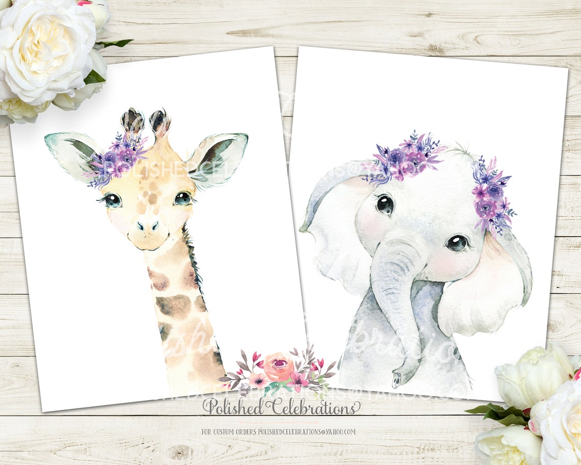Purple Blush Safari Animal Art / Set of 6 Printable Safari | Etsy