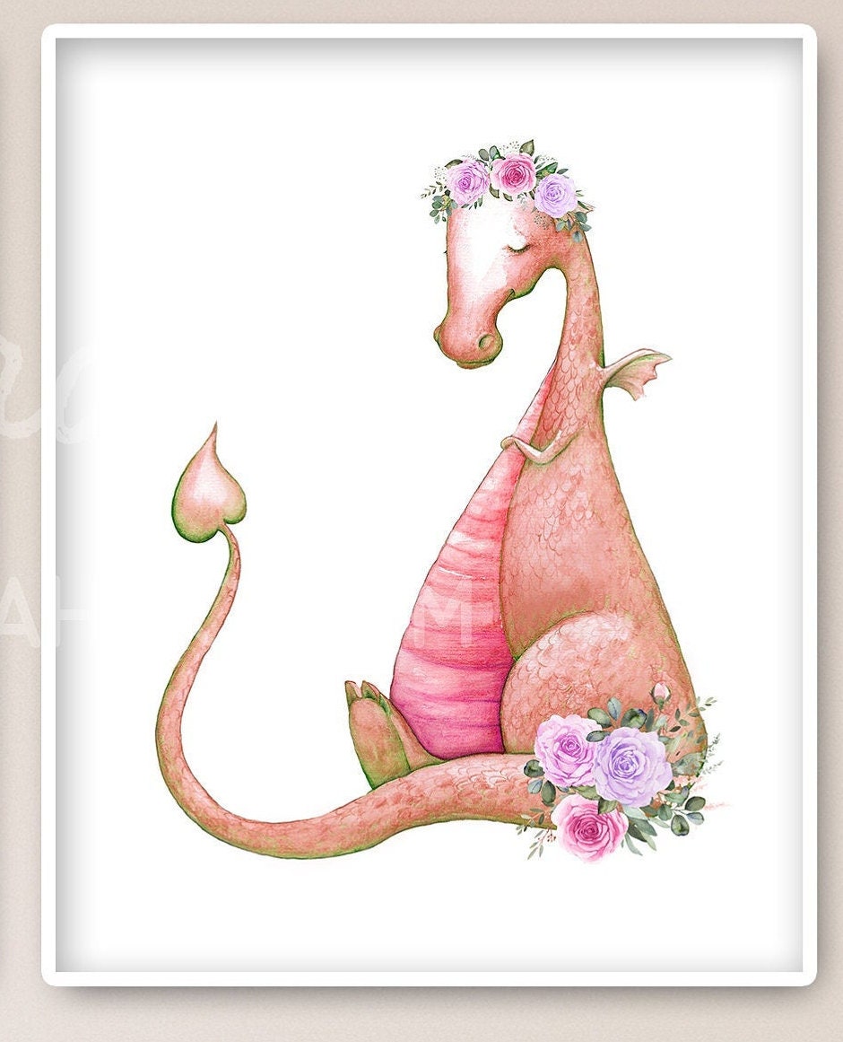 Floral Dragon Art / Printable Nursery Decor / Set of 3 Dragons | Etsy