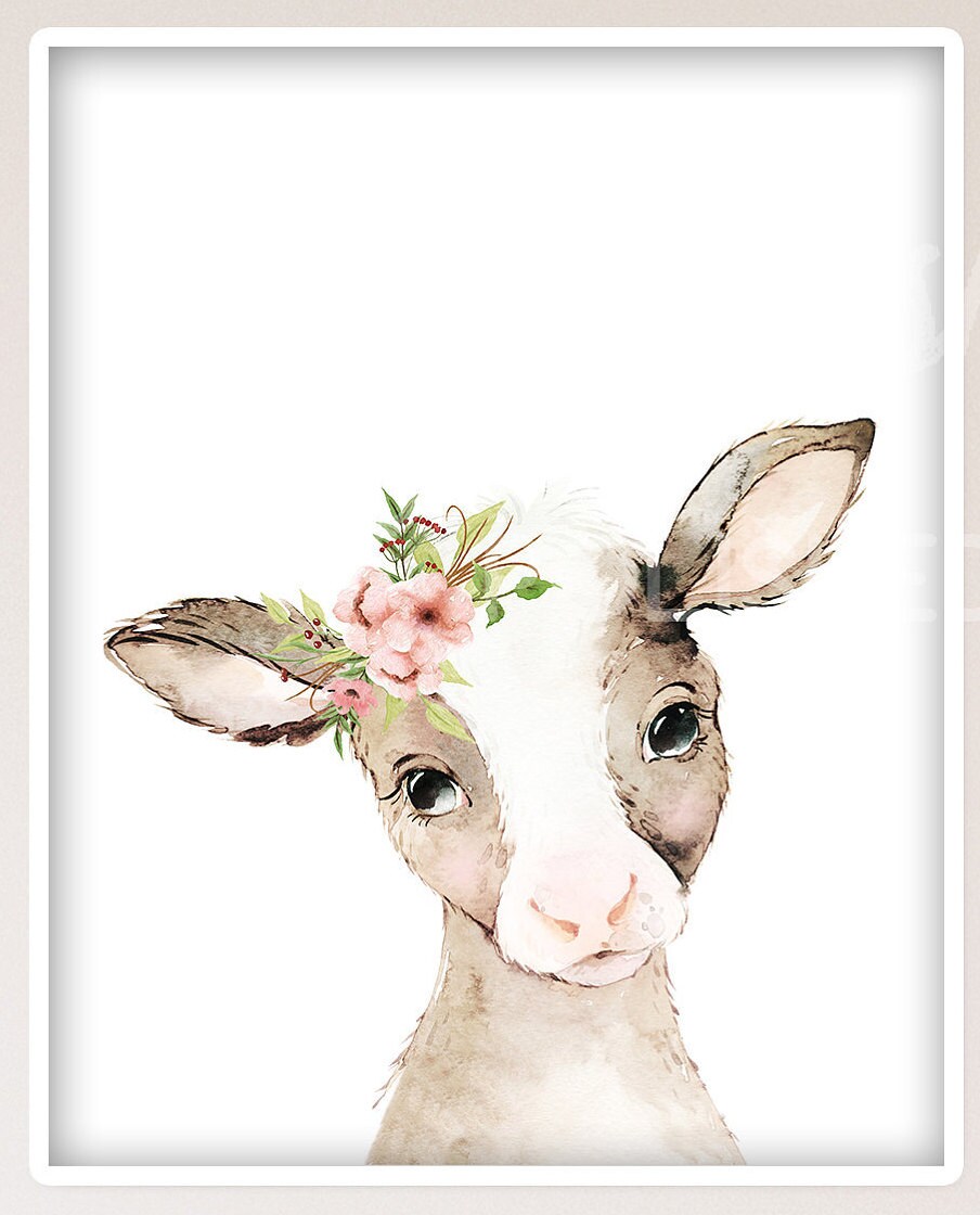 Blush Farm Animal Cow Set / Printable Nursery Art / Baby Girl | Etsy ...