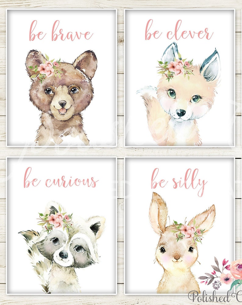 Boho Blush Woodland Animal Set / Printable Nursery Art / | Etsy