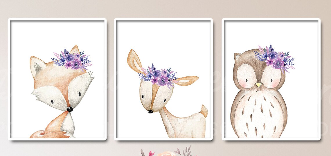Purple Woodland Animal Set / Printable Nursery Art / Lavender | Etsy