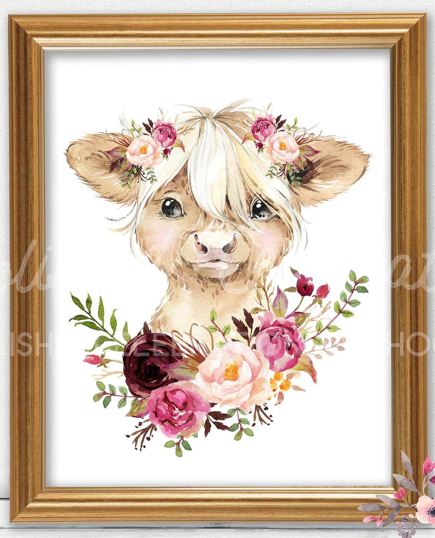 Boho Blush Maroon Highland Cow / Printable Wall Art / Blush - Etsy