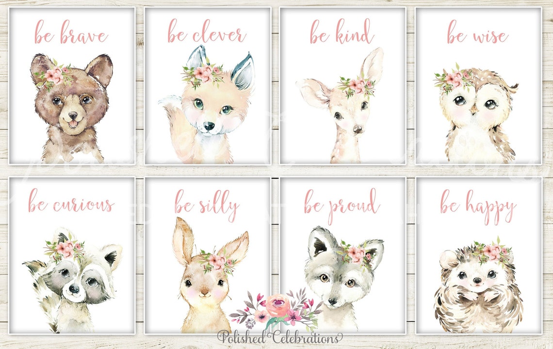 Boho Blush Woodland Animal Set / Printable Nursery Art / - Etsy