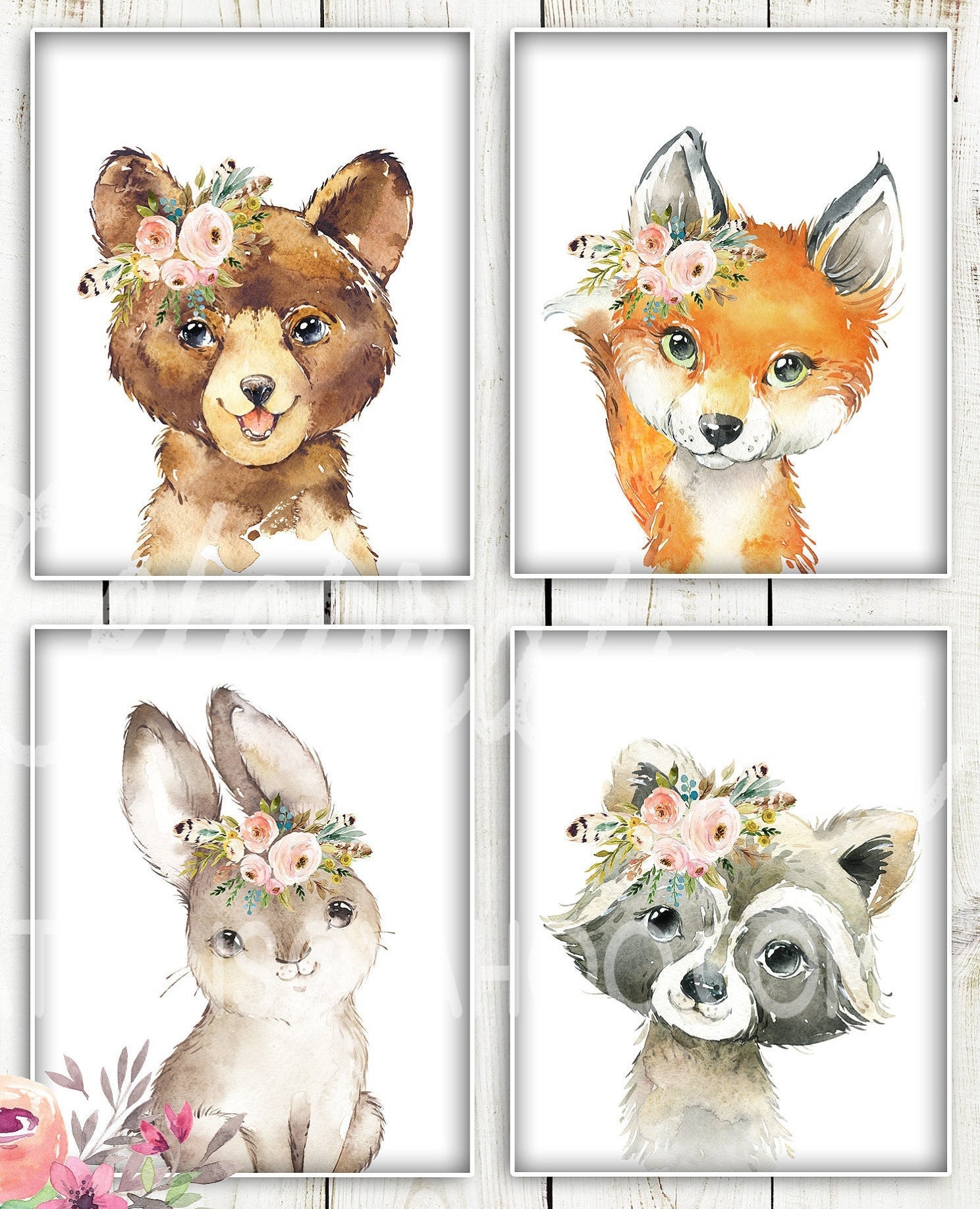 Blush Pink Woodland Animal Set / Printable Nursery Art / Boho - Etsy