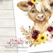 Sunflower Boho Highland Cow / Printable Nursery Art / Burgundy Maroon ...