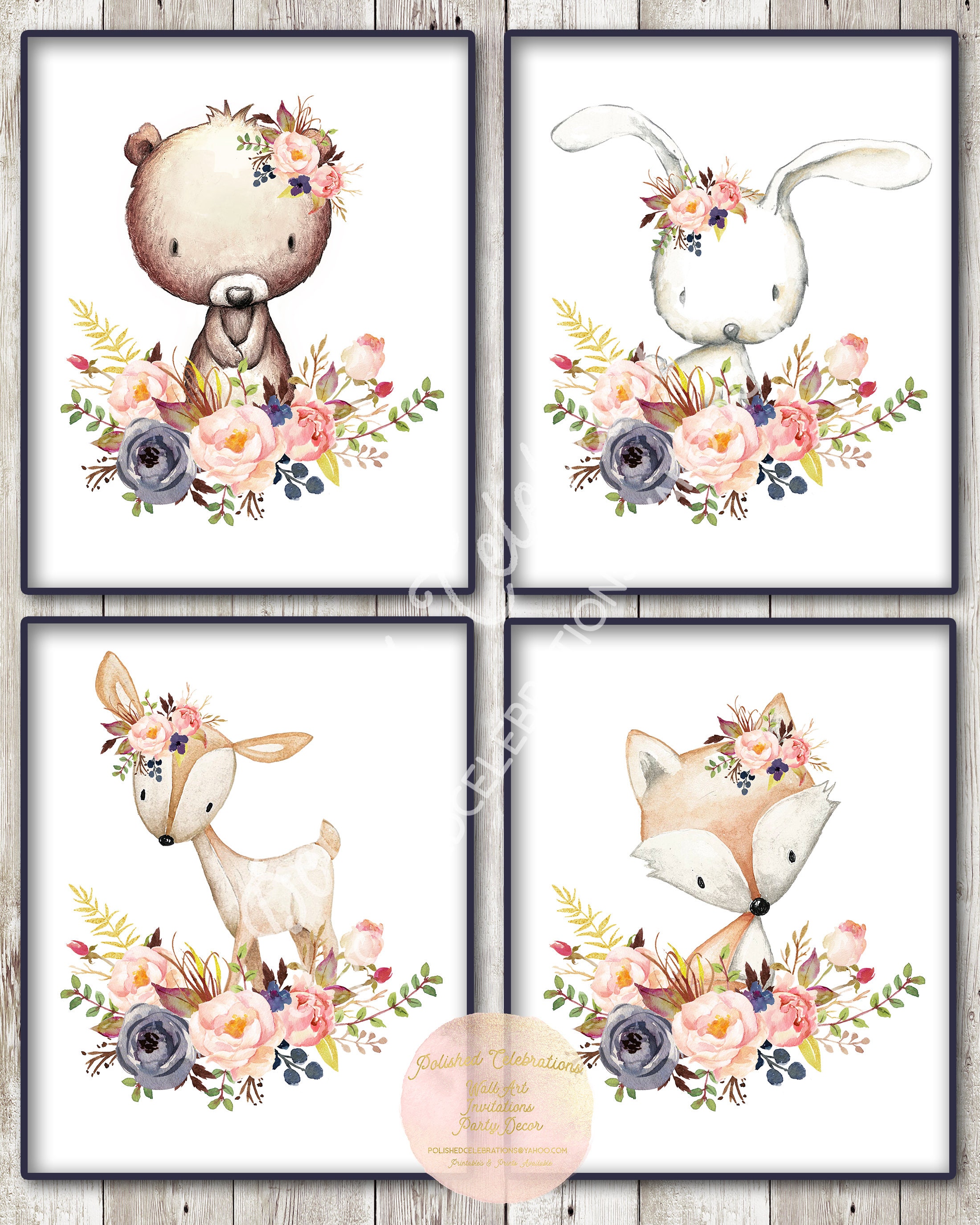 Boho Woodland Animal Set / Printable Nursery Art / Blush Pink - Etsy