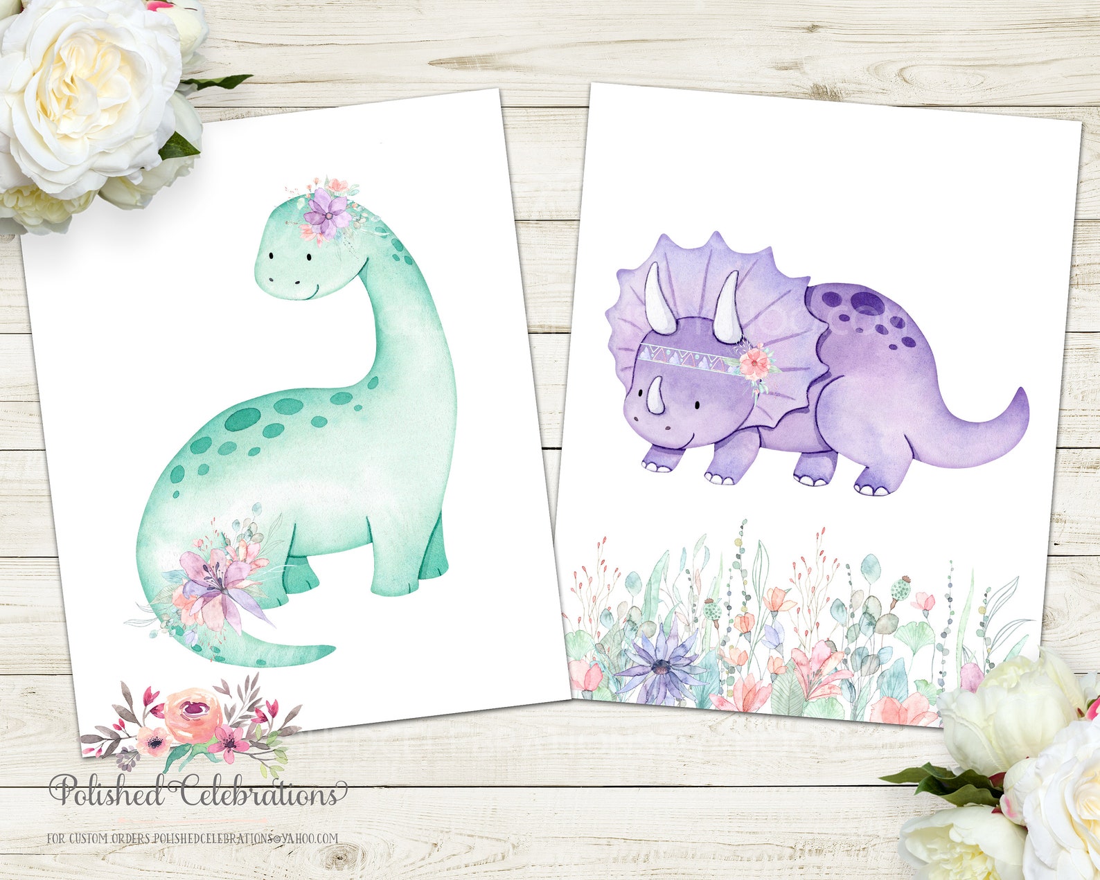 Boho Flower Dinosaur Nursery Art / Printable Nursery Set / Dino Nursery ...
