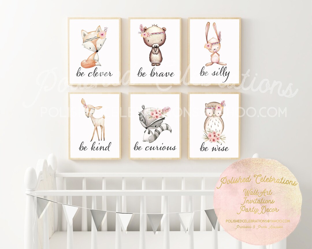 Boho Blush Woodland Animals Set / Printable Nursery Art / Be Kind Brave ...