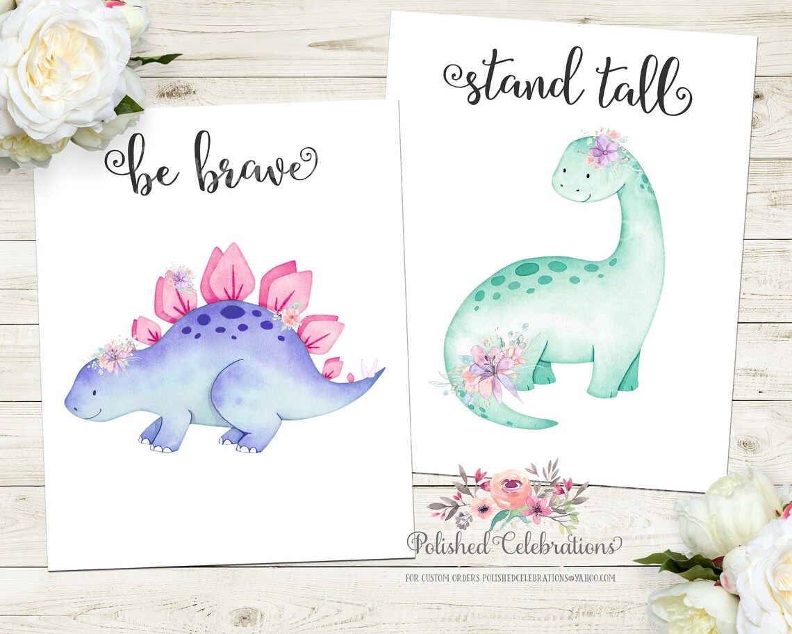 Boho Flower Dinosaur Nursery Art / Printable DIY Print Set / Dino ...
