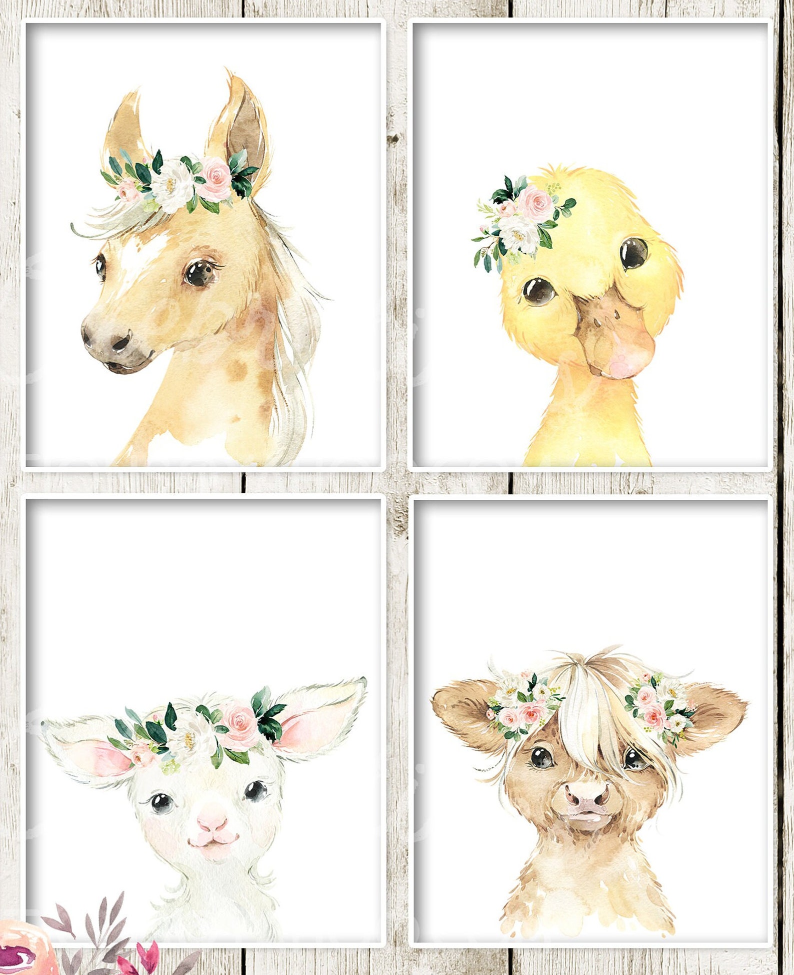 Boho Blush Farm Animals / Printable Nursery Art / Baby Girl | Etsy