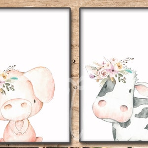 Boho Farm Animal Set / Printable Nursery Art / Floral / Sheep | Etsy