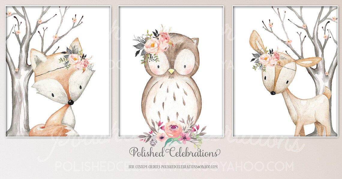 Boho Woodland Animal Set / Printable Nursery Décor / Blush | Etsy