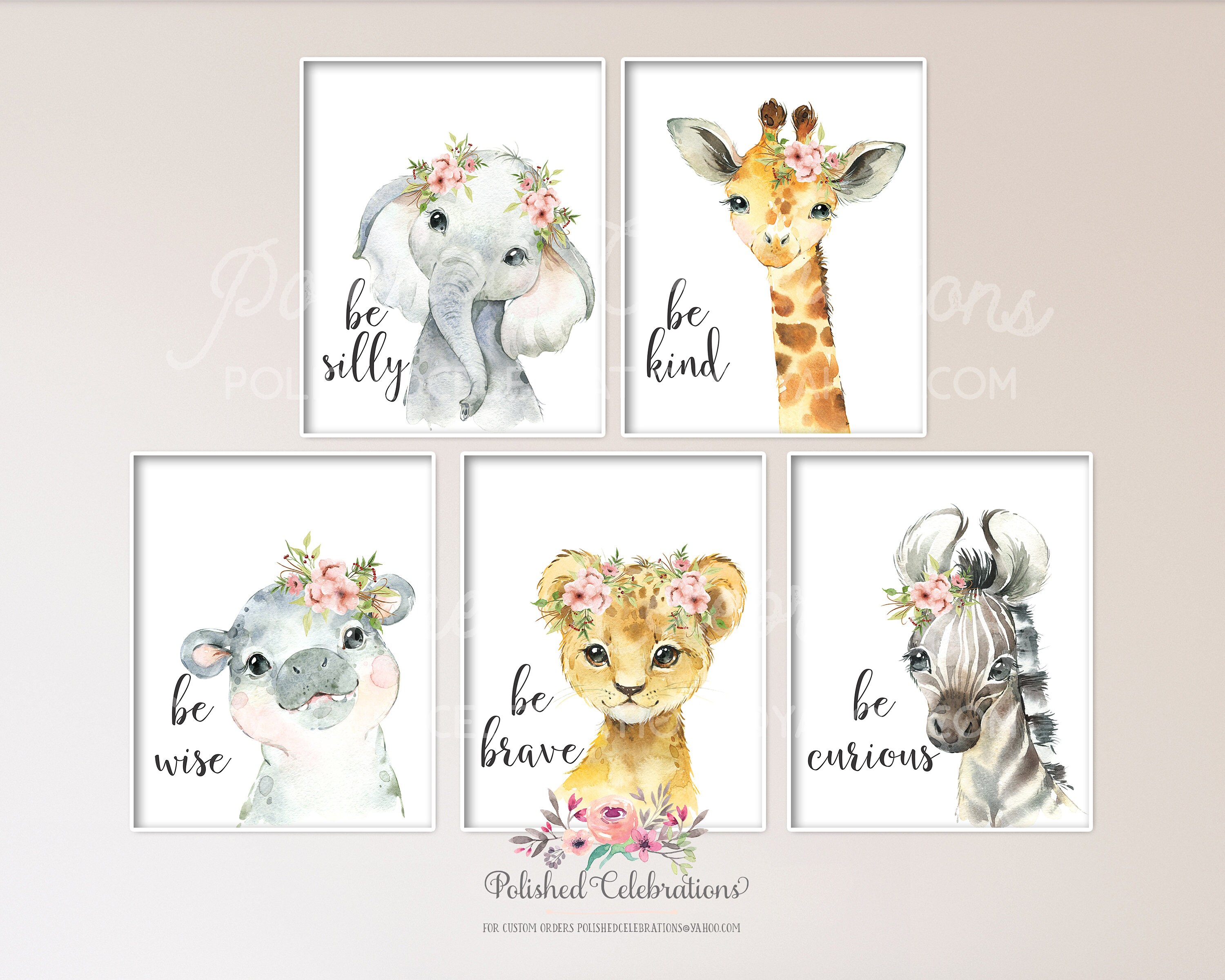 Blush Safari Animal Nursery Art / Printable Set of 5 Safari - Etsy