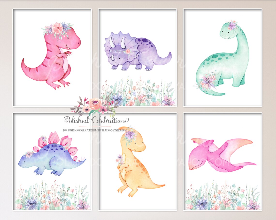 Boho Flower Dinosaur Nursery Art / Printable Nursery Set / - Etsy