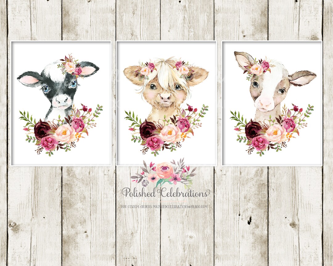 Boho Blush Maroon Farm Animal Set / Printable Nursery Art / Baby Girl ...
