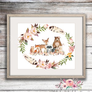 Boho Woodland Animal Friends / Printable Nursery Wall Art / Blush ...