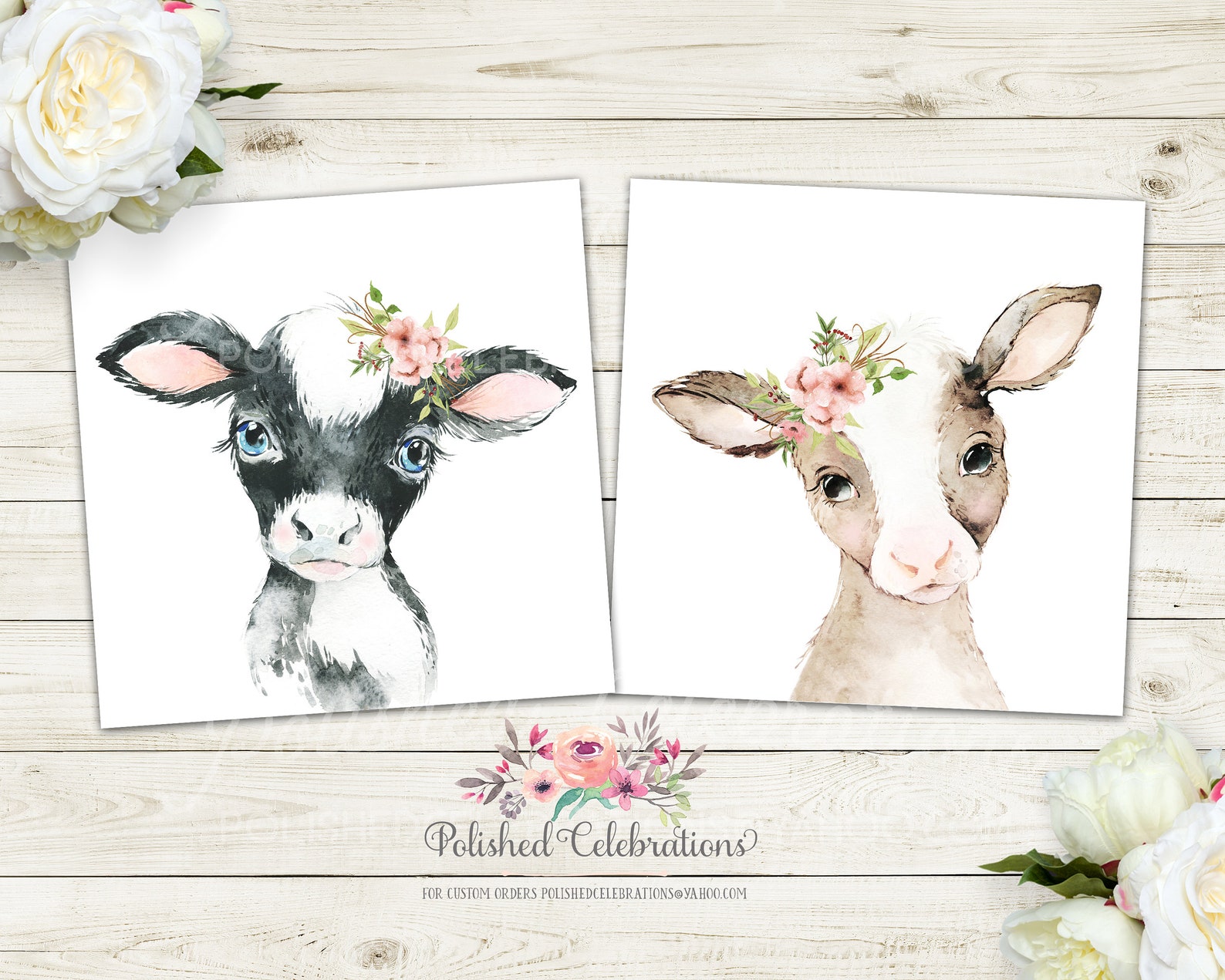 Blush Farm Animal Cow Set / Printable Nursery Art / Baby Girl - Etsy
