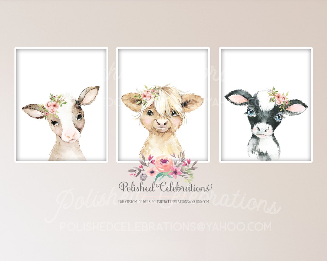 Blush Farm Animal Cow Set / Printable Nursery Art / Baby Girl Nursery ...