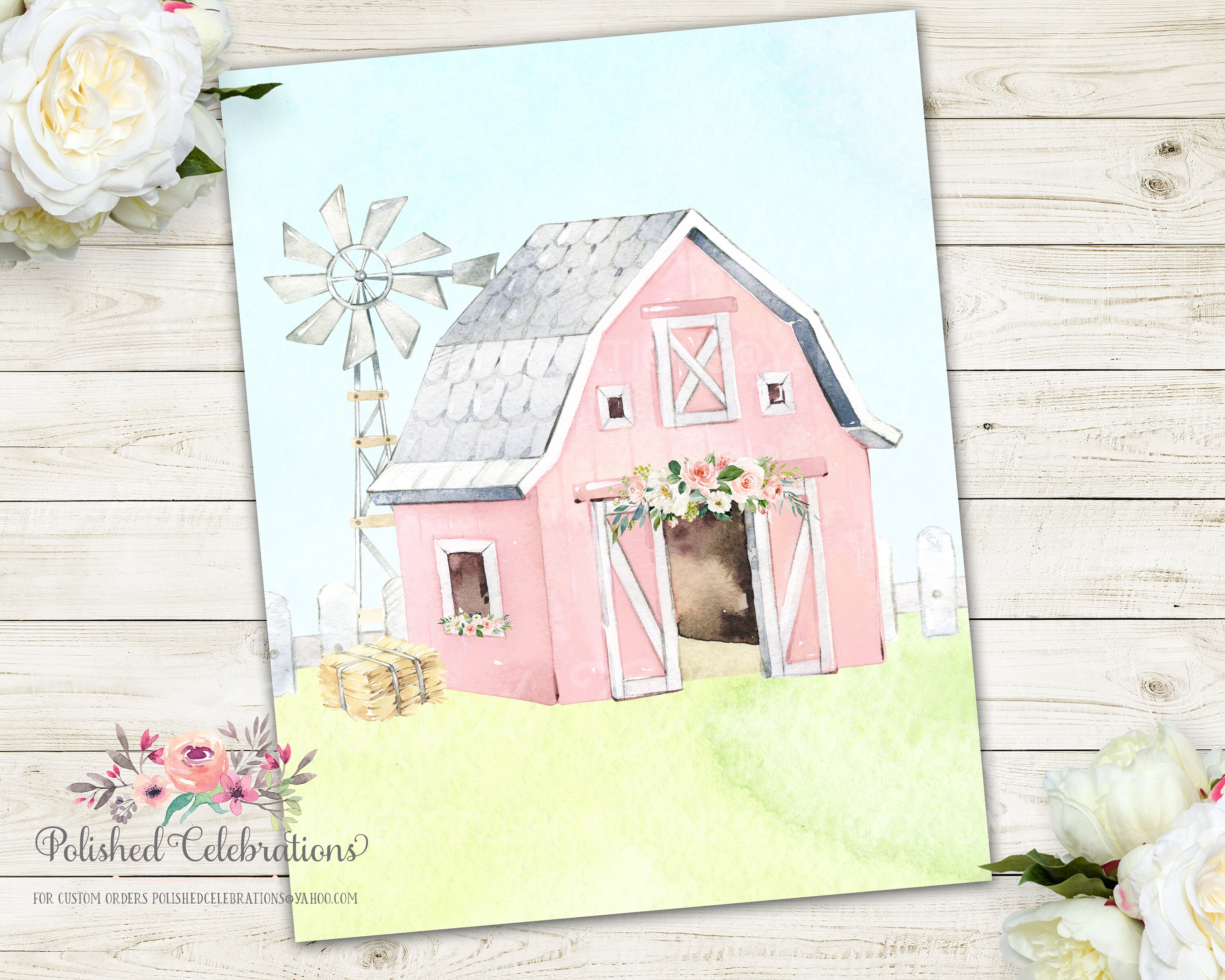 Pink Barn Wall Art / Printable Nursery Decor / Pink Flower - Etsy