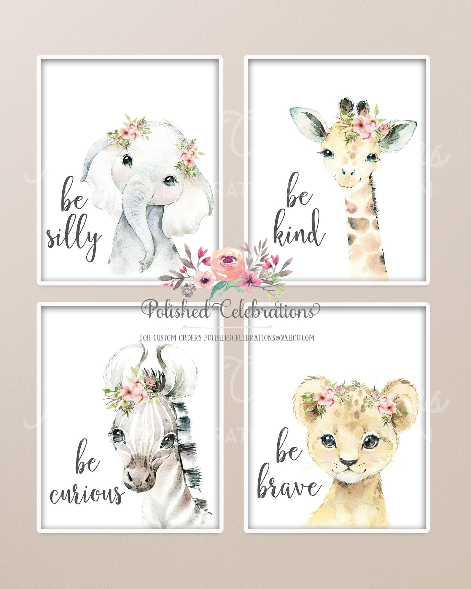 Blush Safari Animal Nursery Art / Set of 4 Safari Nursery | Etsy
