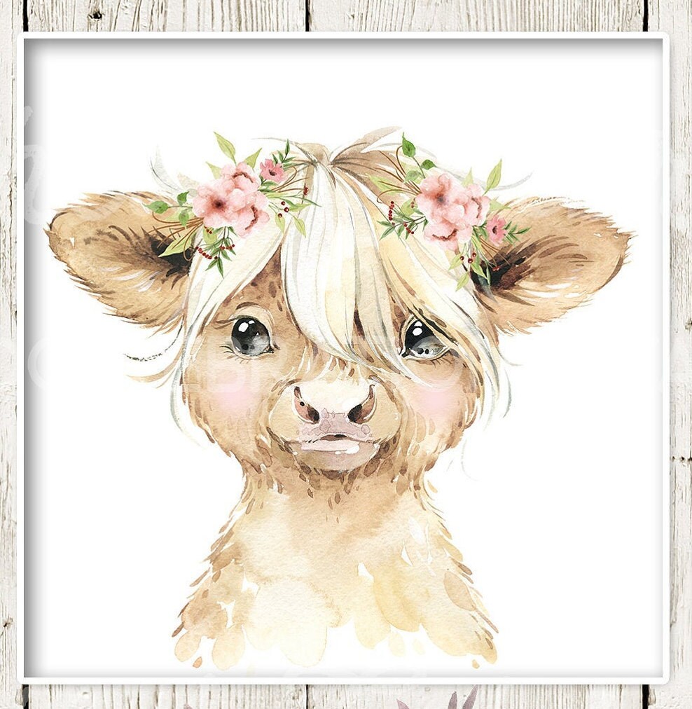 Blush Farm Animal Cow Set / Printable Nursery Art / Baby Girl | Etsy