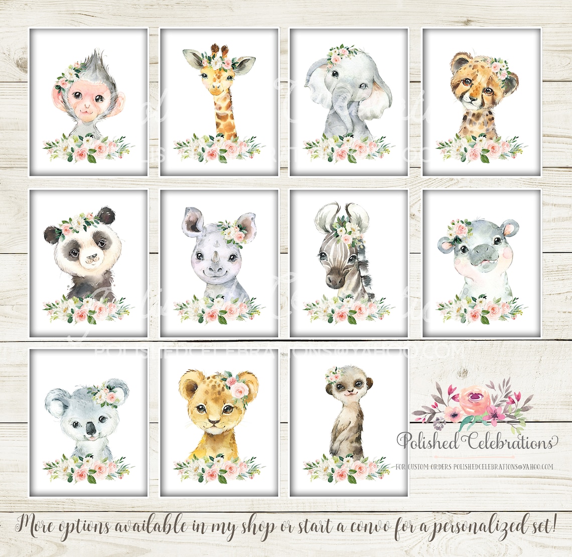 Set of 6 Safari Animal Nursery Prints / Printable Blush Safari - Etsy