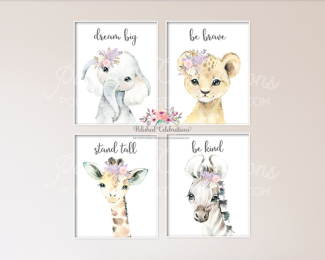 Blush Safari Animal Nursery Art / Printable Set of 4 Safari Nursery DIY ...