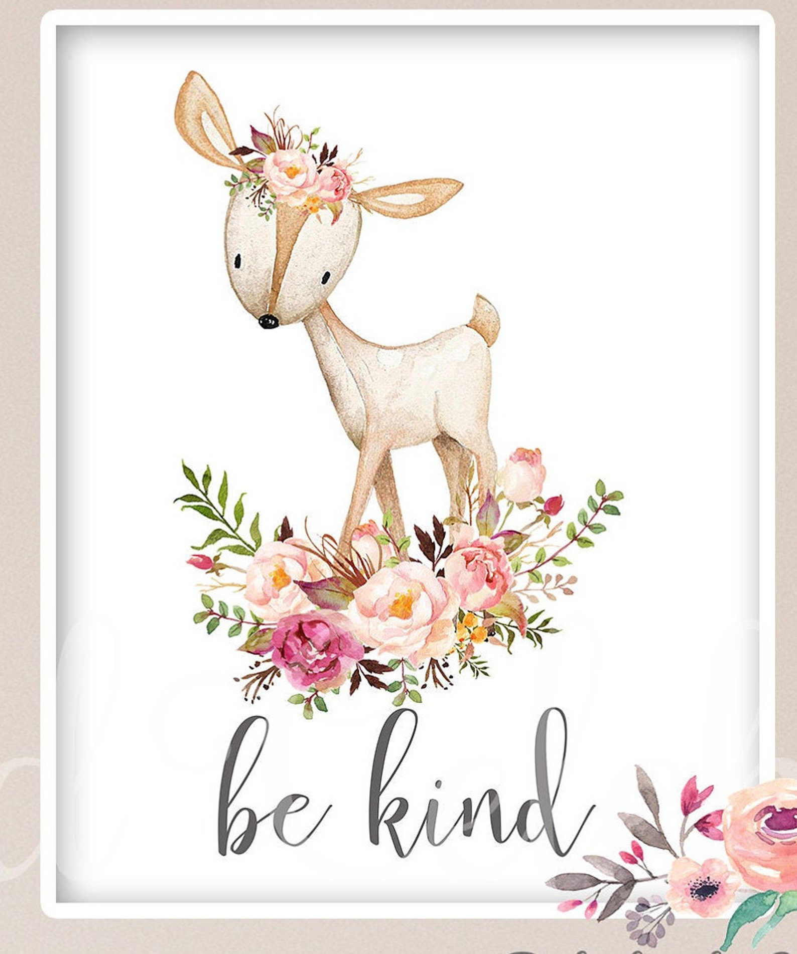 Boho Woodland Animal Set / Printable Nursery Art / Blush Pink Flowers ...