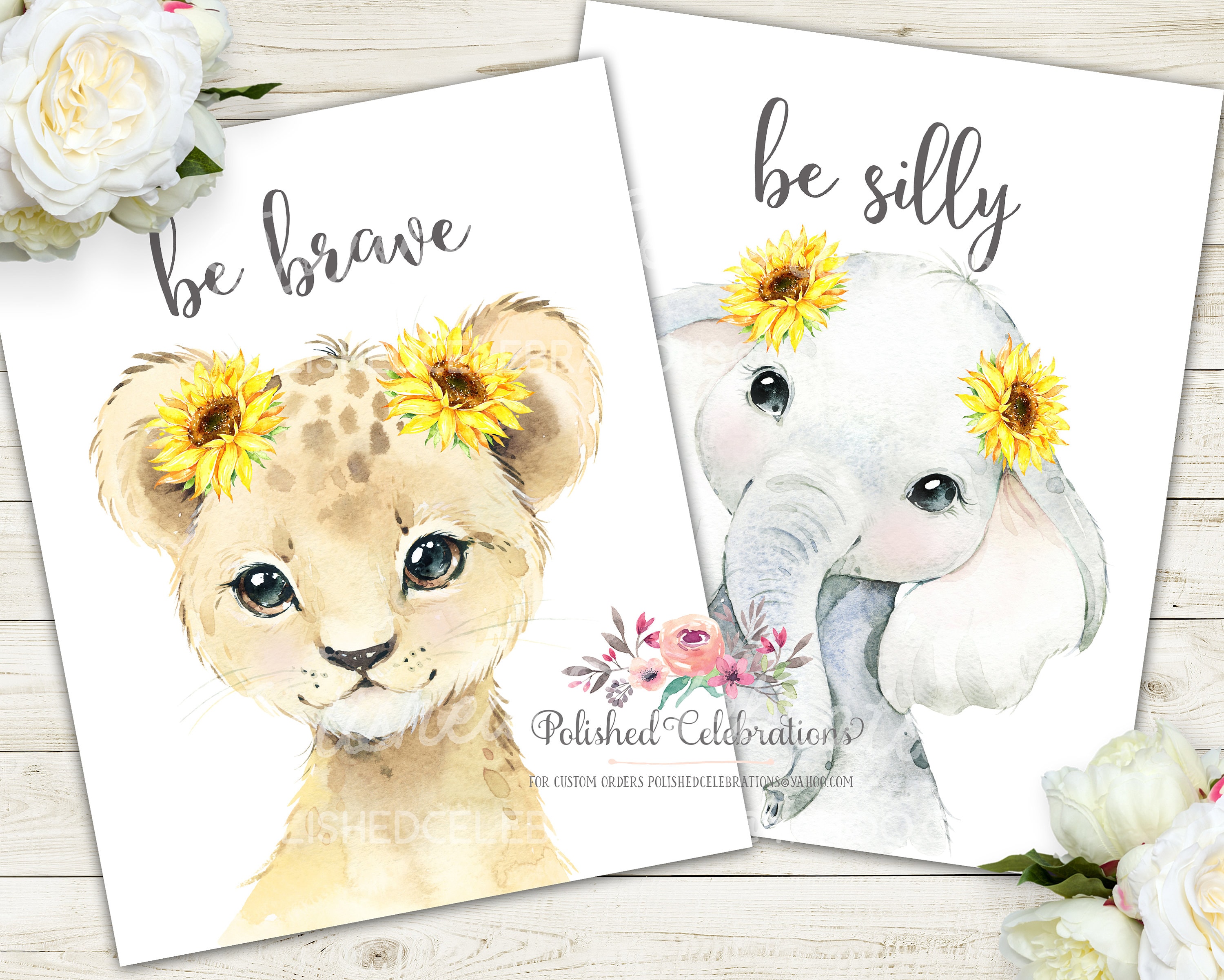 Sunflower Blush Safari Animal Printable Nursery Art / Set of 4 - Etsy ...