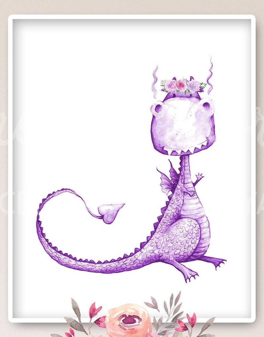 Floral Dragon Art / Printable Nursery Decor / Set of 3 Dragons | Etsy