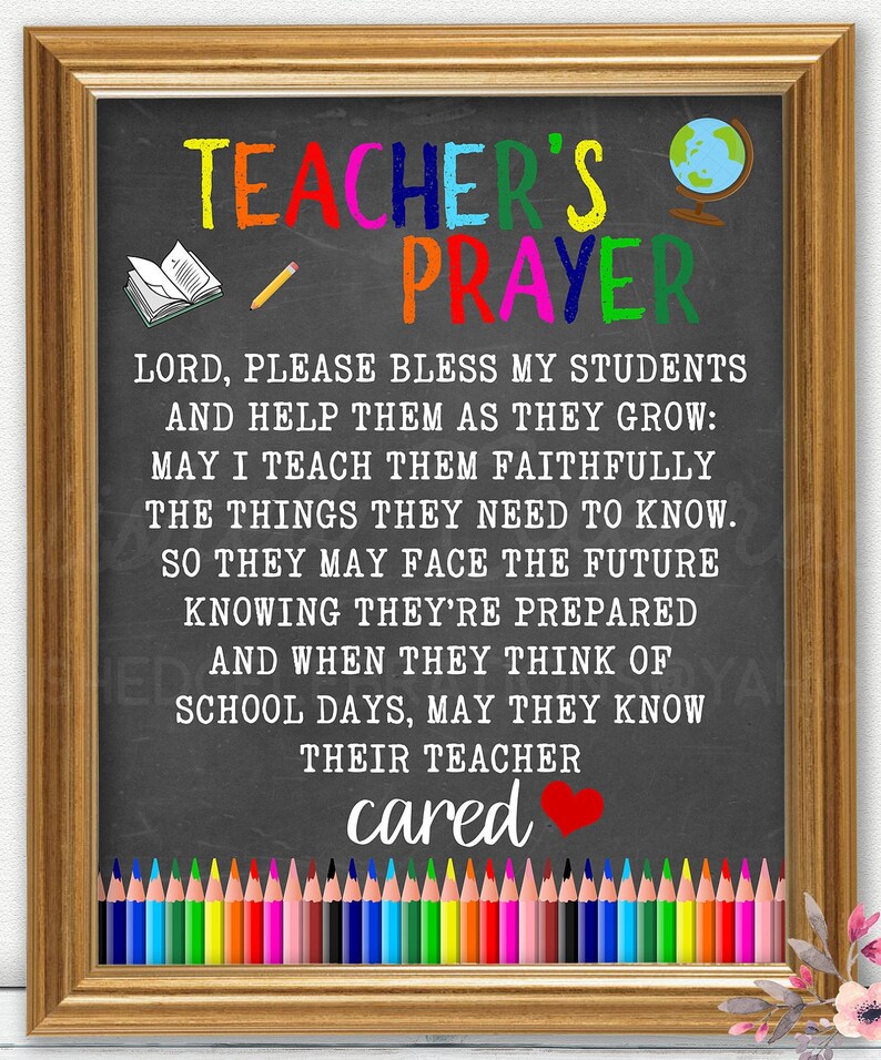 Teacher's Prayer Printable With Faux Chalk Background - Heartfelt Gift ...