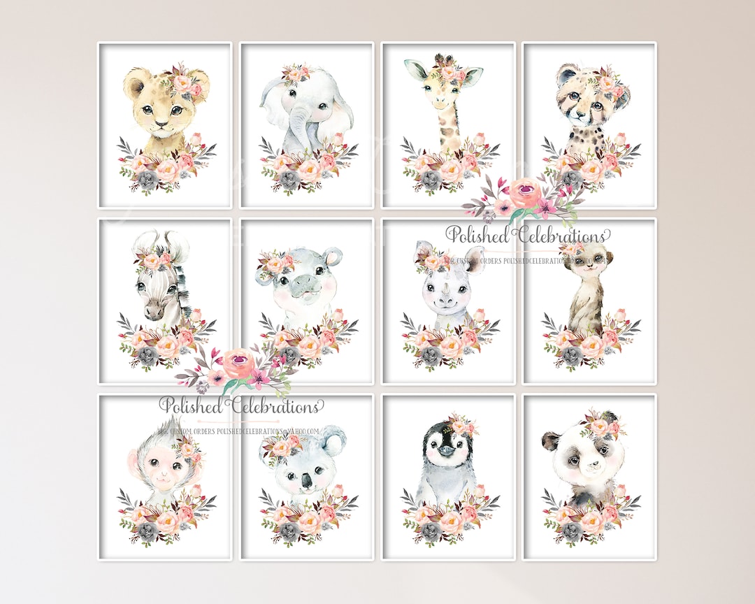 Blush Safari Animal Nursery Art / Set of 12 Printable Nursery - Etsy