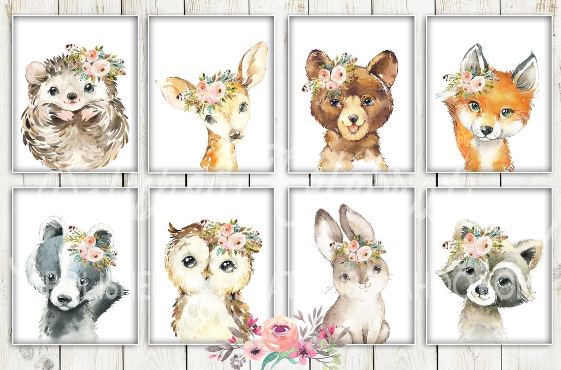 Blush Pink Woodland Animal Set / Printable Nursery Art / Boho - Etsy