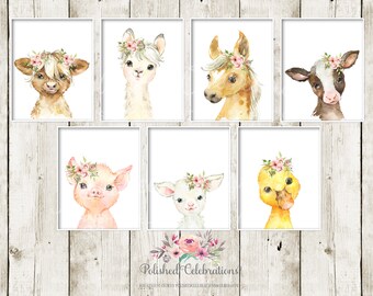 Boho Blush Farm Animals / Printable Nursery Art / Baby Girl - Etsy