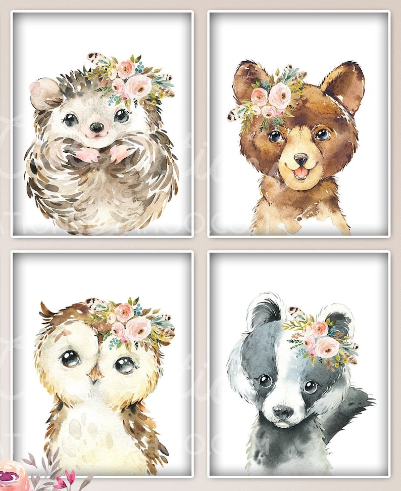 Blush Pink Woodland Animal Set / Printable Nursery Art / Boho - Etsy